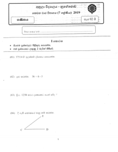 2019 Grade 07 Mathematics Third Term Test Paper | Anula Collage