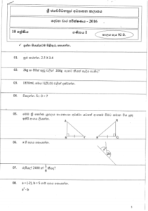 2016 Grade 10 Mathematics Second Term Test Paper | Sri Jayawardenapura Zone