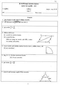 2017 Grade 11 Mathematics Second Term Test Paper | Sri Jayawardenapura Zone