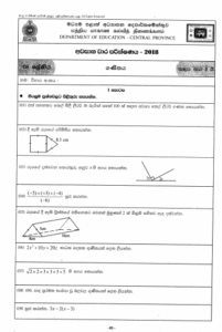 2018 Grade 08 Mathematics Third Term Test Paper | Central Province