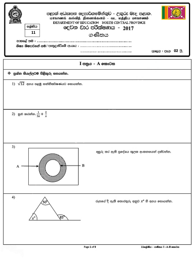 2017 Grade 11 Mathematics Second Term Test Paper with Answers | North ...