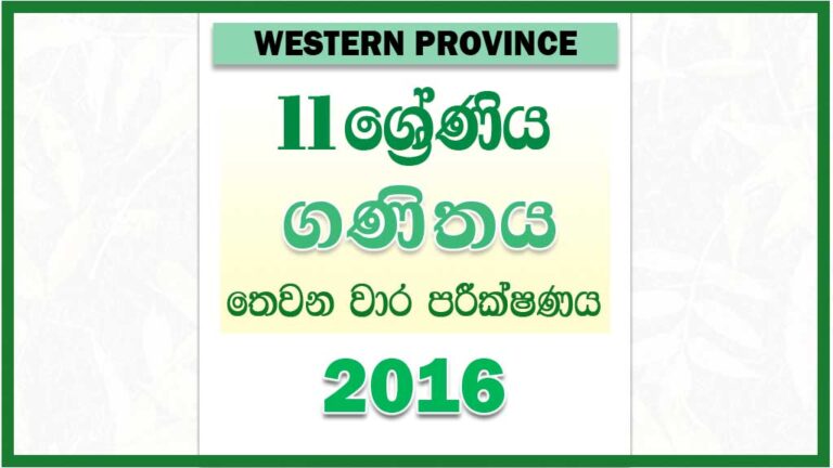 2016 Grade 11 Mathematics Third Term Test Paper | Western Province