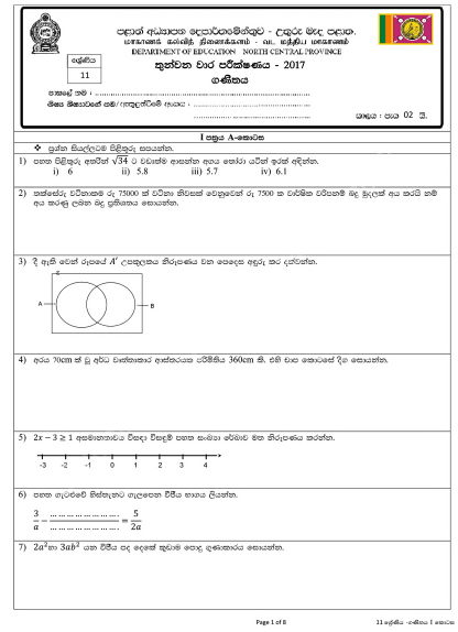 2017 Grade 11 Mathematics Third Term Test Paper with Answers | North ...